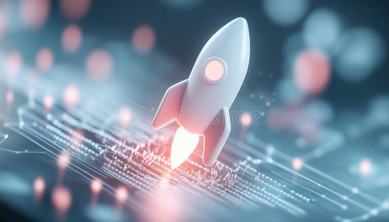 Rocket Icon and Glowing Chart, 3D Illustration. Concept of a Start-up ...