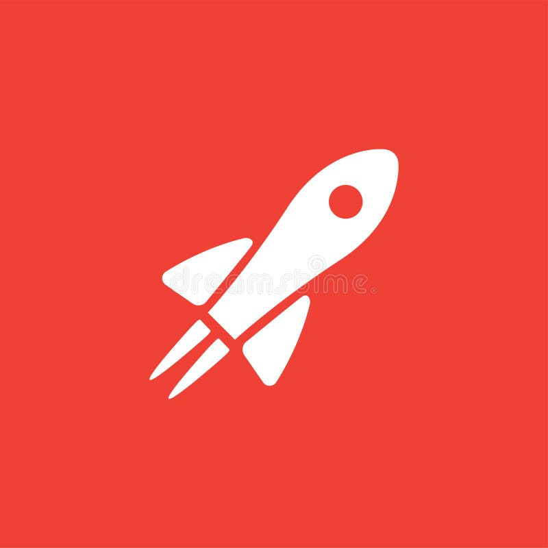 Rocket Icon on Red Background. Red Flat Style Vector Illustration Stock ...