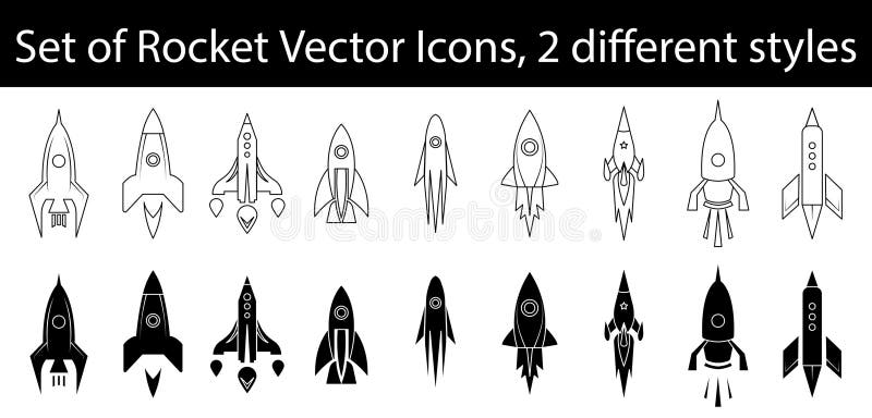 Rocket Icon Set, Vector Collection of 2 Different Styles Stock Vector ...