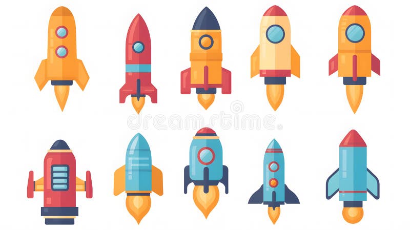 Rocket Icon Set. Vector Illustration with Icons Stock Illustration ...