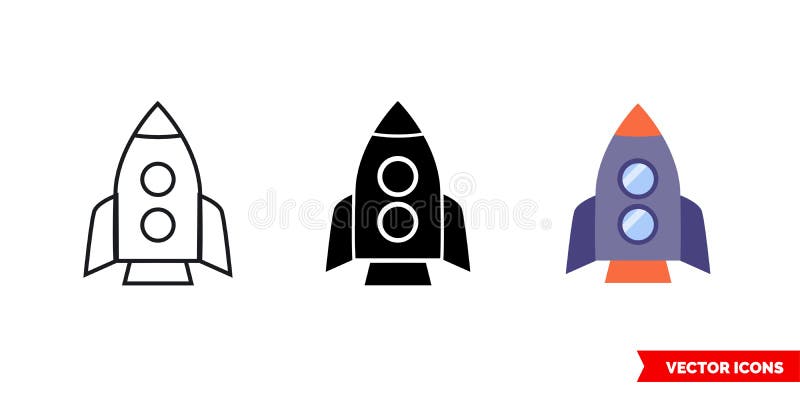 Rocket Icon of 3 Types Color, Black and White, Outline. Isolated Vector ...