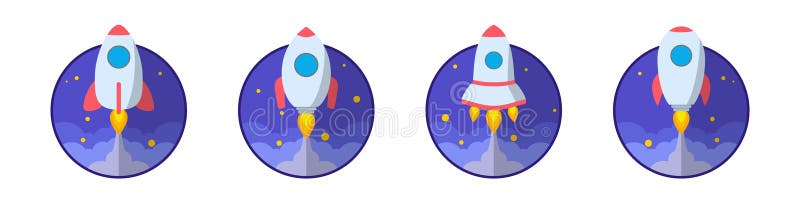 Rocket Icons Collection in a Flat Design. Set of Spaceship Icons Stock ...