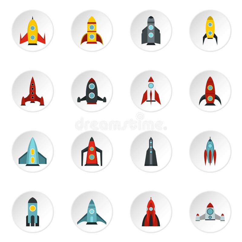 Rocket Icons Set, Flat Style Stock Vector - Illustration of mission ...