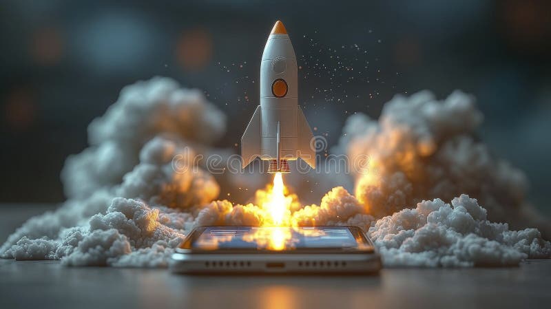 Rocket Ignition from a Phone Screen Stock Illustration - Illustration ...