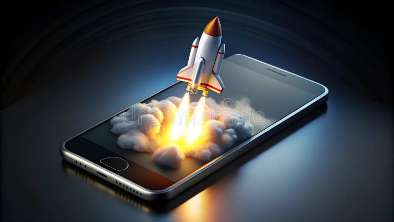 Rocket Illustration on IPhone Screen - Technology Concept Stock Photo ...