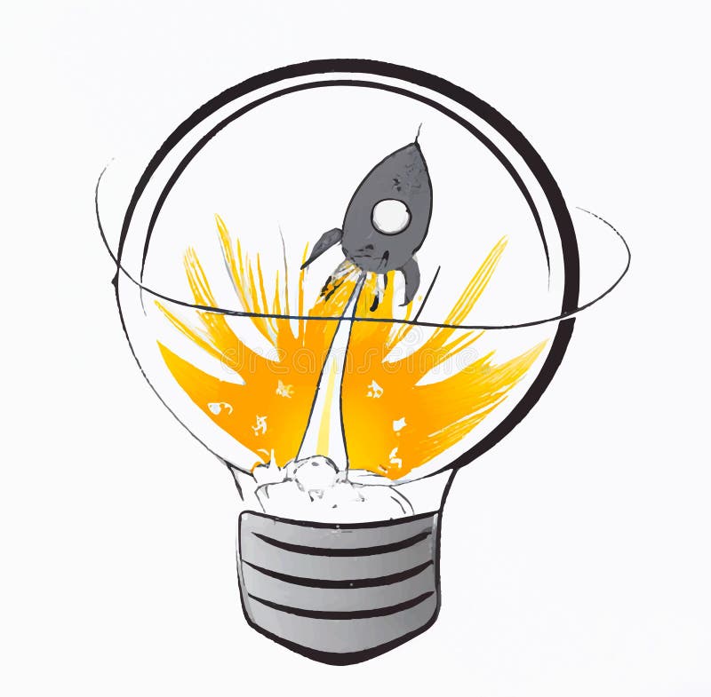 Rocket Inside Light Bulb and Growth Concept Stock Illustration ...