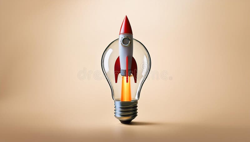 Rocket Inside a Lightbulb on Beige Background Representing Startup ...