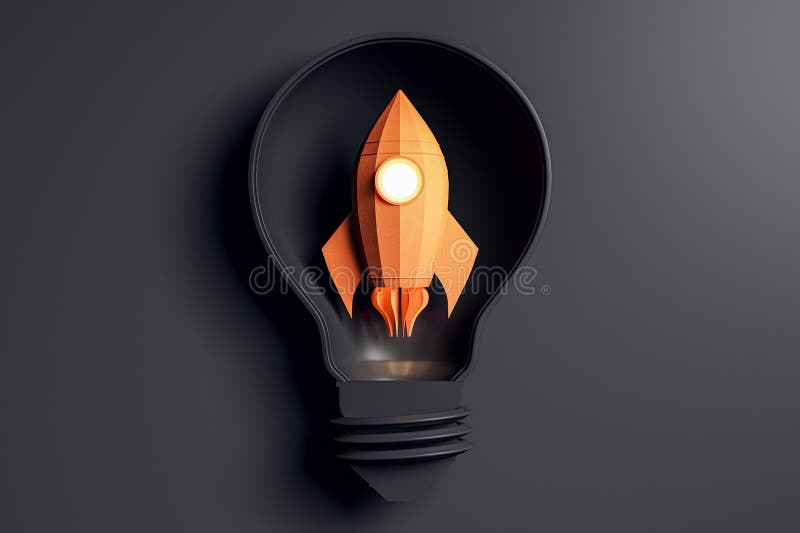 Rocket Inside a Lightbulb Symbolizing Startup Ideas and Innovation. 3D ...