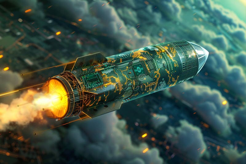 This Rocket with Its High-tech Circuit Board Stock Illustration ...
