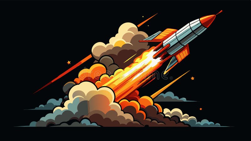 Rocket or Jet Fire Trails with Smoke Clouds. Space Ship, Shuttle or ...