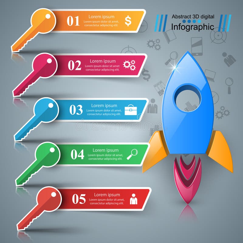 Rocket, Key - 3d Business Infographic. Stock Vector - Illustration of ...