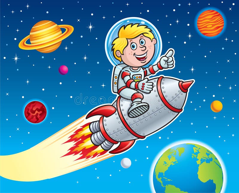 Rocket Kid Blasting through Space Stock Illustration - Illustration of ...