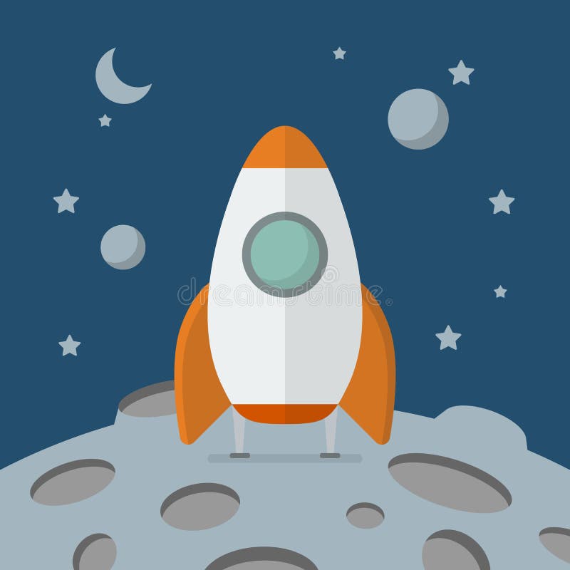 Rocket landed on the moon stock vector. Illustration of alien - 67905409