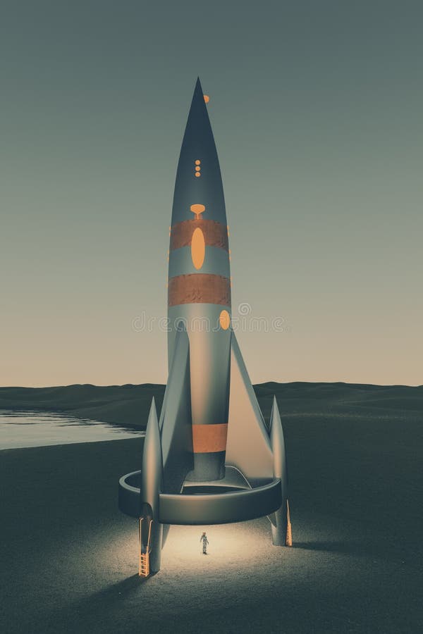 Rocket landed on the sand stock illustration. Illustration of land ...
