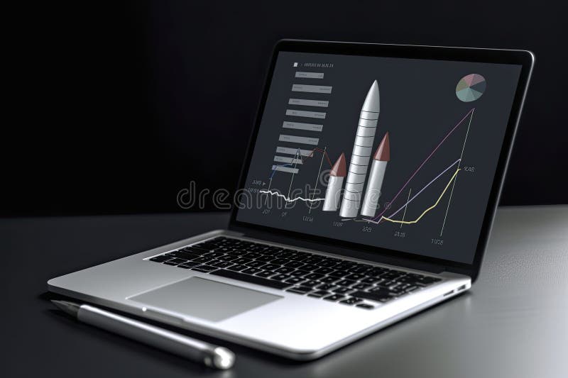 Rocket from Laptop Start Up Concept.Abstract Business Chart with Line ...