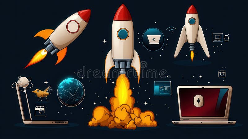 Rocket Launch Action Digital Space Graphic Illustration Cosmic Environment Exciting Viewpoint ...