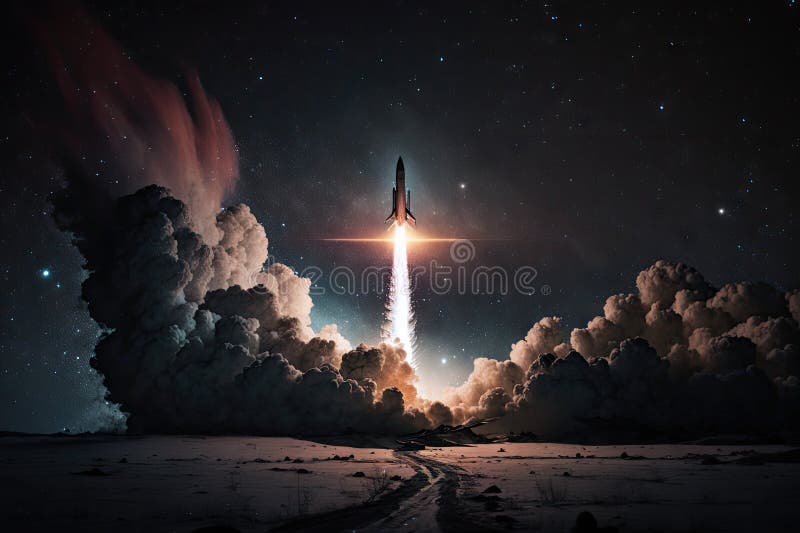 Rocket Launch Against Star-filled Night Sky, with Stars Visible Stock ...