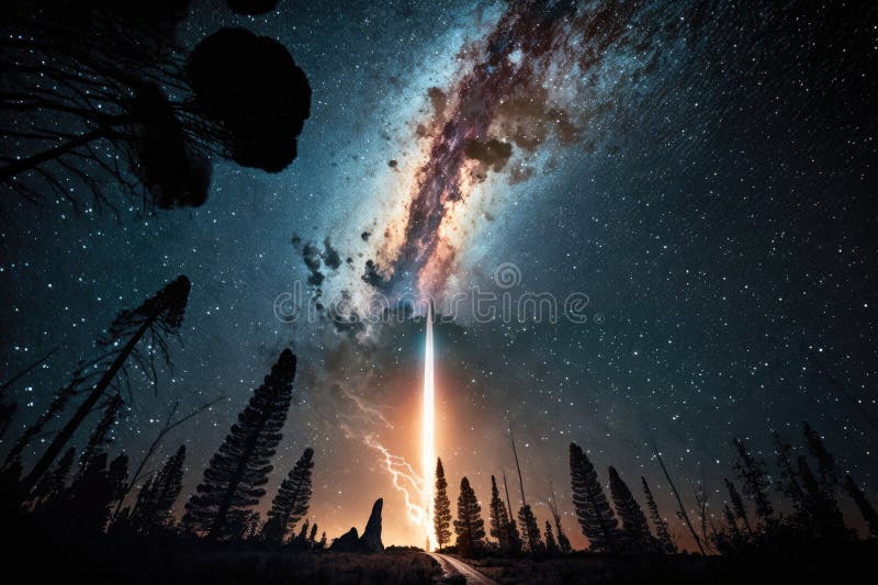 Rocket Launch Against Star-filled Night Sky, with Stars Visible Stock ...