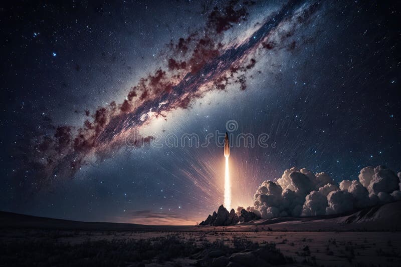 Rocket Launch Against Star-filled Night Sky, with Stars Visible Stock ...