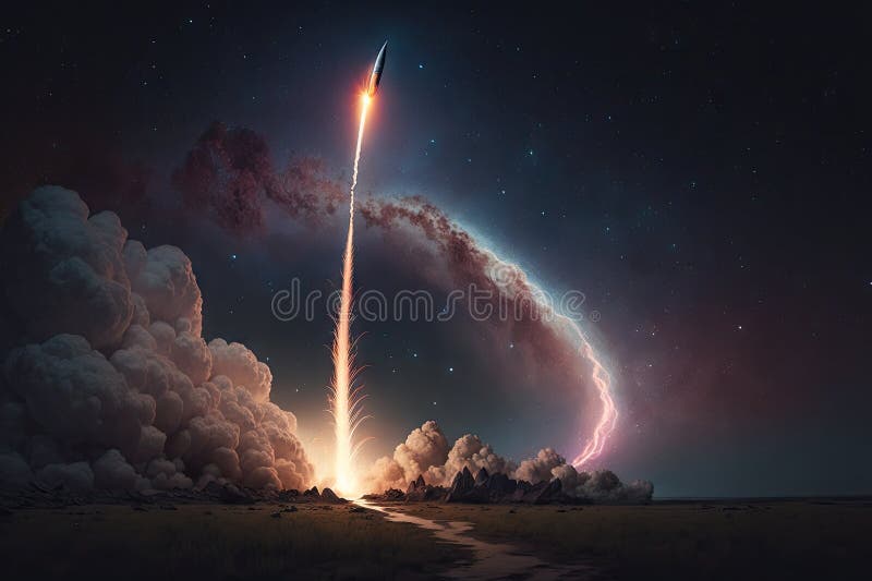 Rocket Launch Against Star-filled Night Sky, with Stars Visible Stock ...