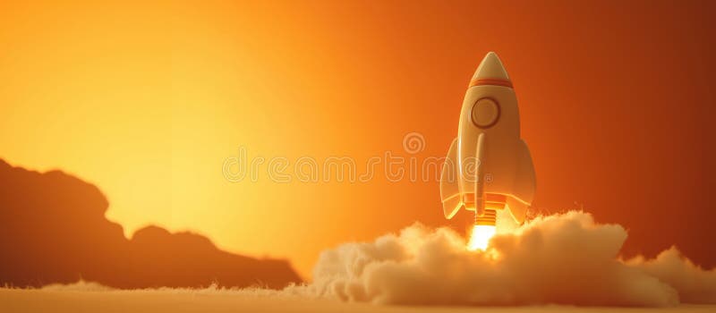 Rocket Launch Against Sunset Backdrop, Vibrant Colors, Dramatic Scene ...