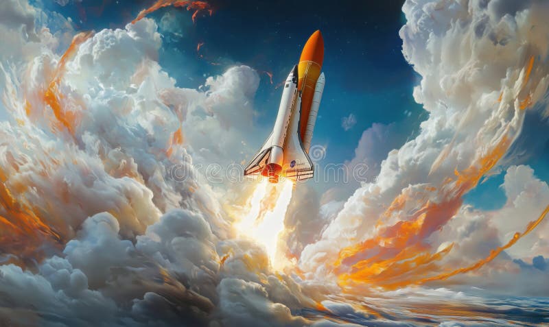 Rocket Launch Amidst Dramatic Clouds Vibrant Colors Sky Stock Photos ...