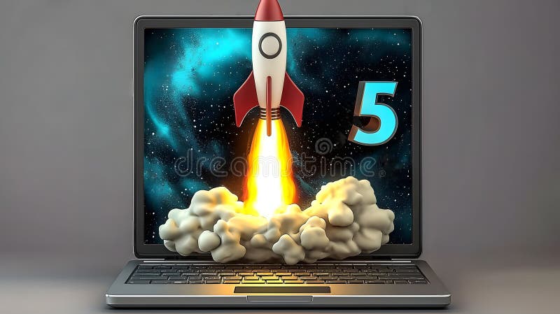 Rocket Launch Animation from a Laptop Screen Stock Photo - Image of ...
