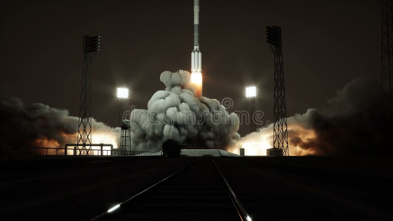 Rocket Launch Animation. Space Launch System. Night. Realistic 4k ...