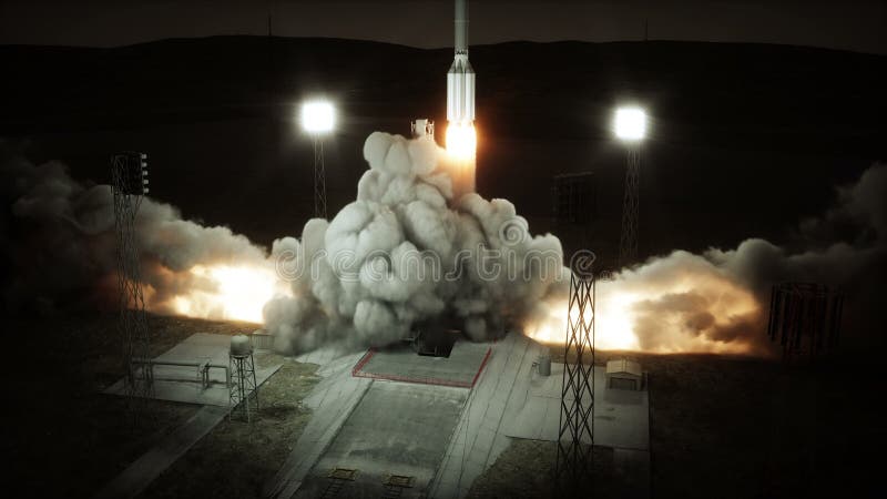 Rocket Launch Animation. Space Launch System. Night. Realistic 4k ...
