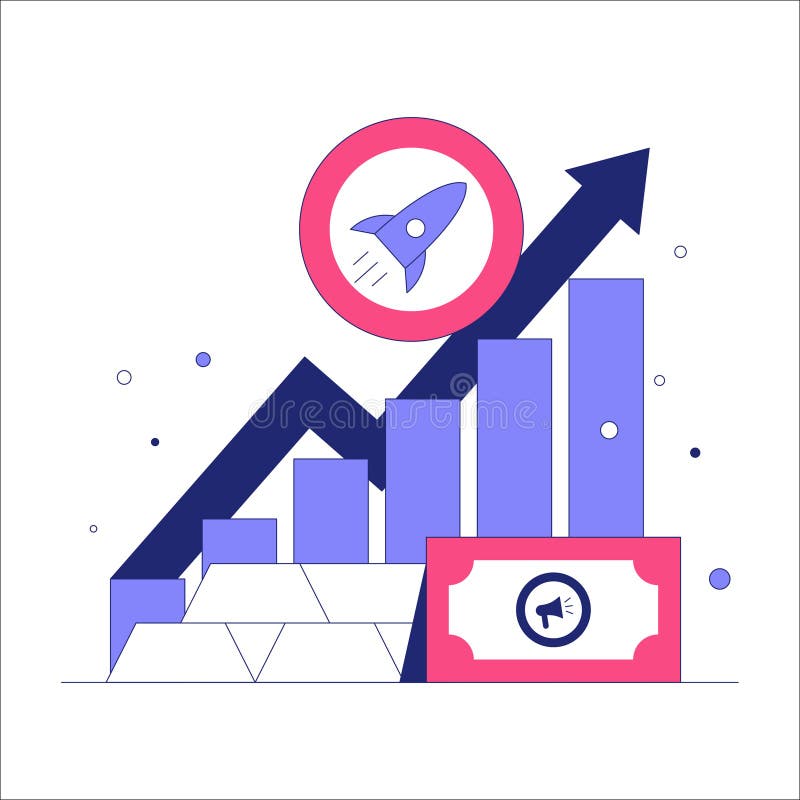 Rocket Launch with Bar Graph in Flat Vector Illustration Symbolizing ...