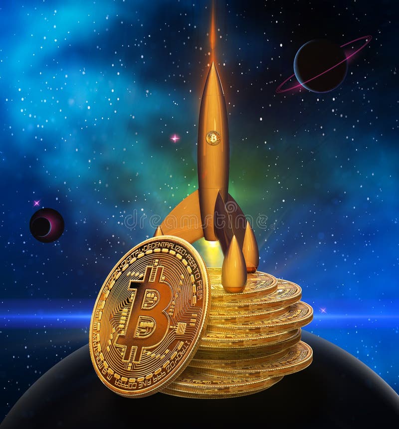 Rocket Launch of the Bitcoin Stock Illustration - Illustration of ...