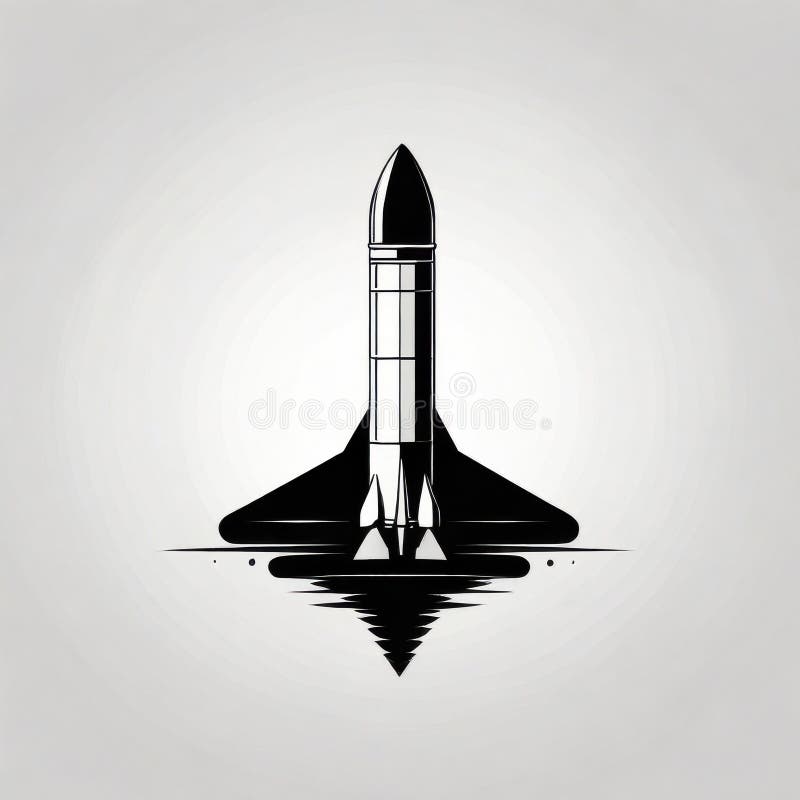 A Black and White Illustration Shows a Rocket Launching with Its ...