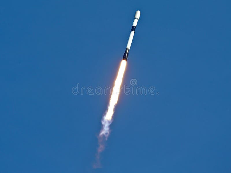 Rocket launch in blue sky stock photo. Image of power - 267613928