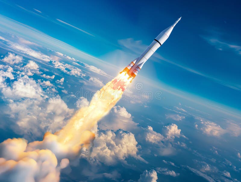 Rocket Launch in Blue Sky stock image. Image of power - 318455903