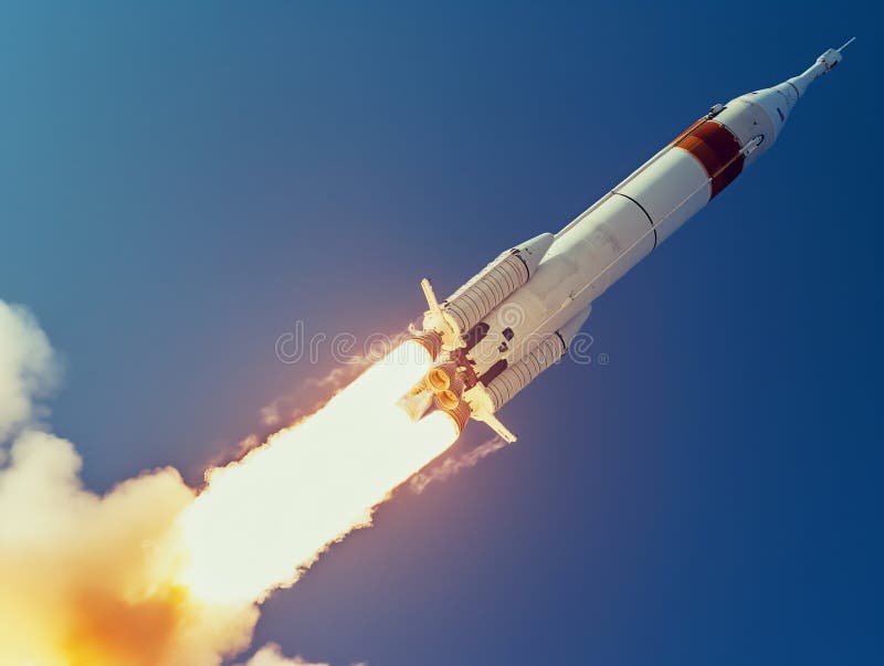 Rocket Launch into Blue Sky Stock Image - Image of science, takeoff ...