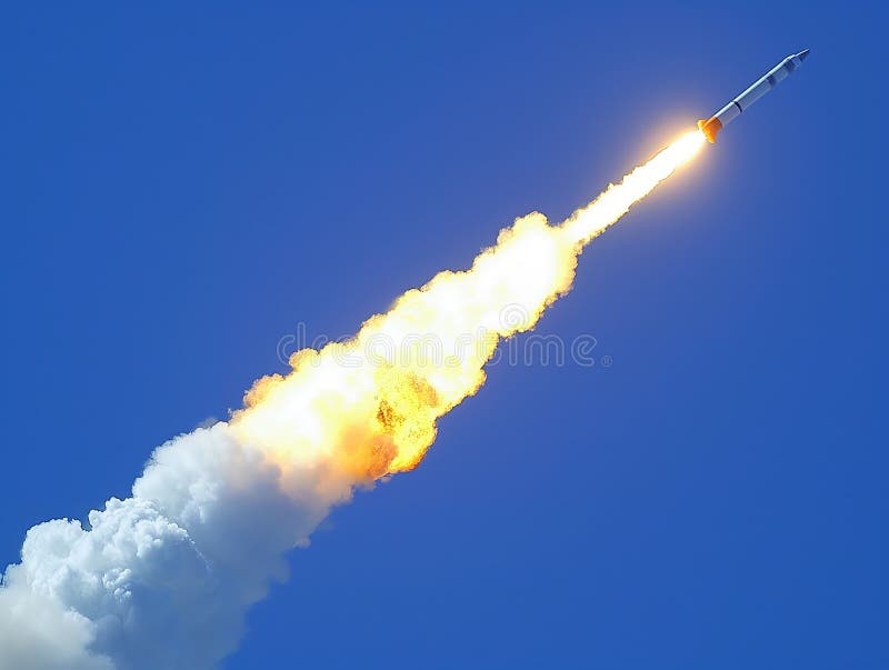 Rocket Launch into Blue Sky Stock Image - Image of speed, smoke: 317736685