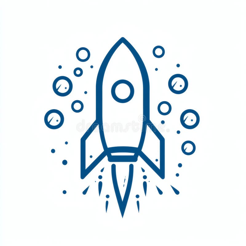 Rocket Launch: Bold Blue Linear Illustration Against a Clean White ...