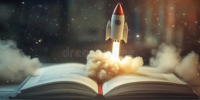 Rocket Launch from Book Knowledge Success Background Wallpaper Stock ...