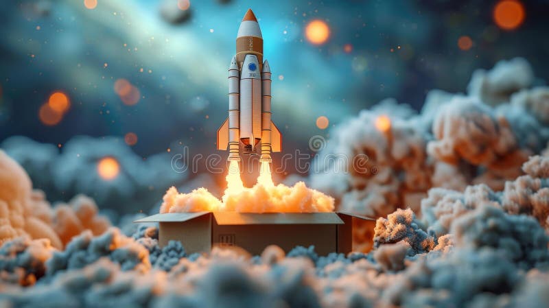 Rocket Launch from a Box in a Fantasy World - Generative Ai Stock ...