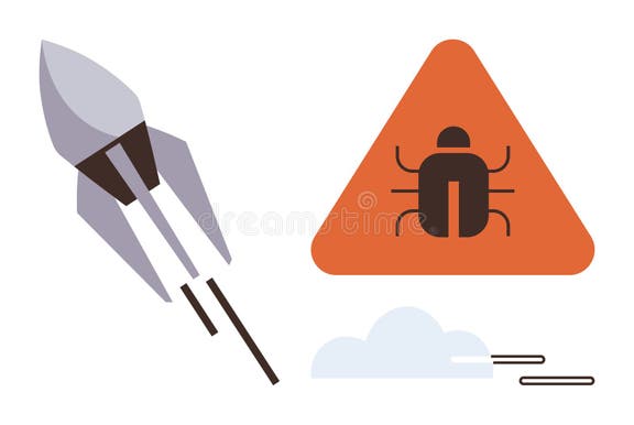 Rocket Launch with Bug Warning Sign Symbolizing Risks in Technology ...