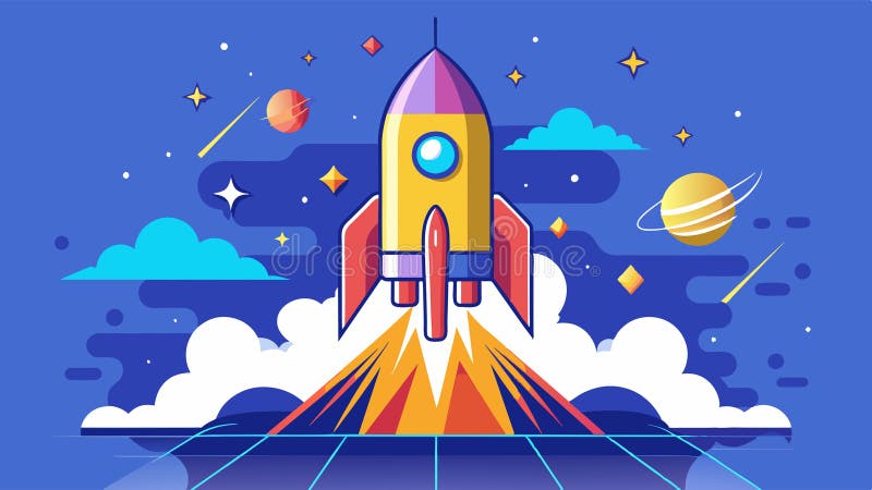 Rocket Launch. Business Project Startup Concept. Lines, Triangles, and ...