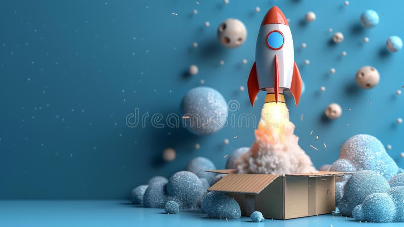 Rocket Launch from Cardboard Box - Generative Ai Stock Illustration ...