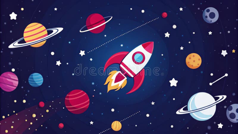 Rocket Launch Cartoon Space Scene Stock Illustration - Illustration of ...
