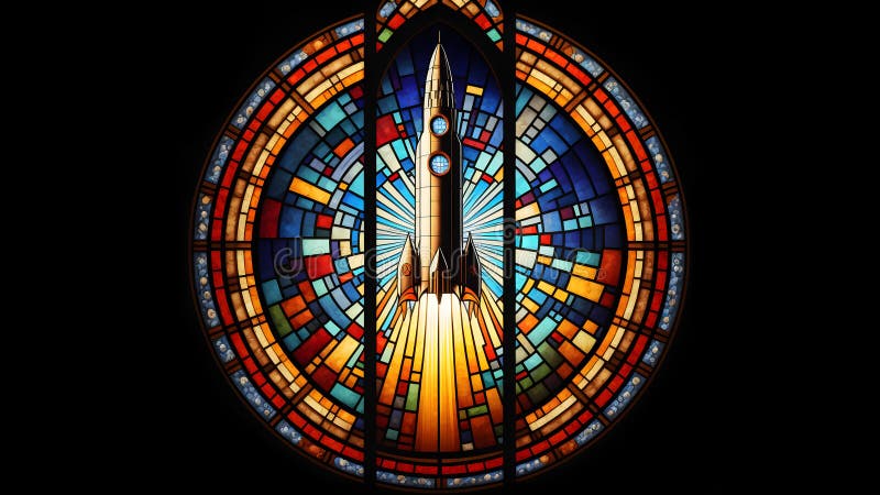 Rocket Launch, Center Composition, Style of Stained Glass, Neural ...