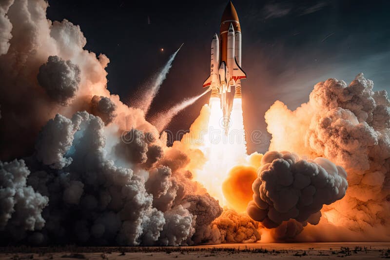 Rocket Launch in Close-up, with Fiery Flames and Smoke Visible Stock ...