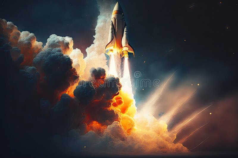 Rocket Launch in Close-up, with Fiery Flames and Smoke Visible Stock ...