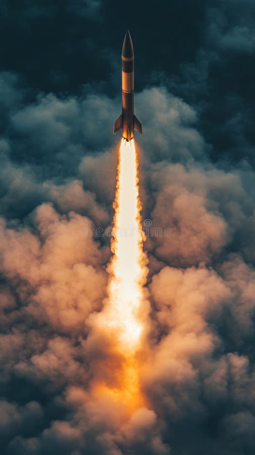 Rocket Launch through Clouds with Vibrant Exhaust, Dynamic Ascent ...
