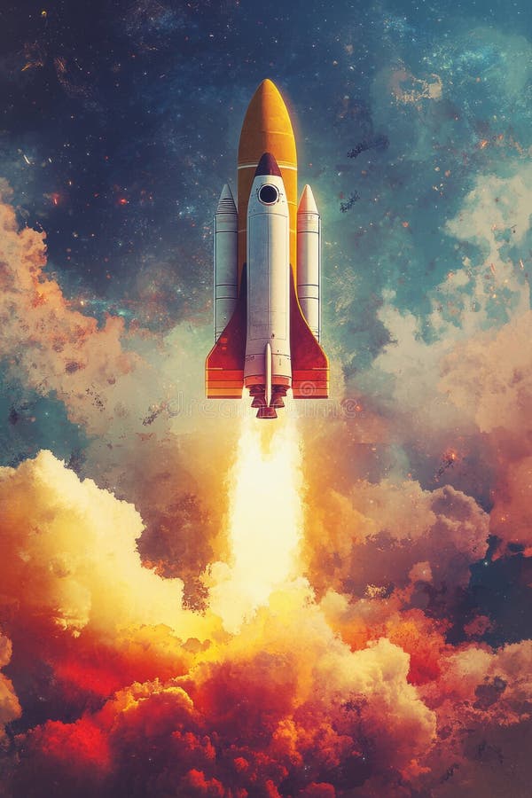 Rocket Launch, a Colorful Rocket is Launching into the Sky ...