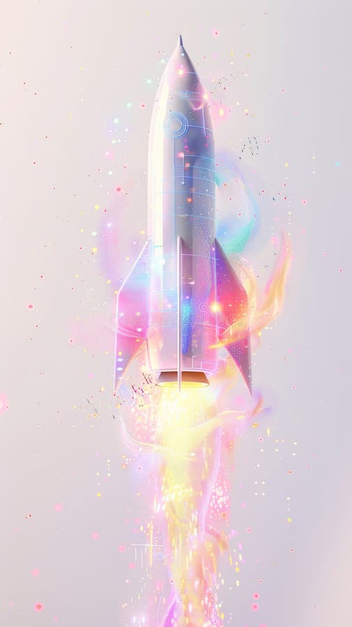 Rocket Launch with Colorful Luminescent Effects, Futuristic Concept ...