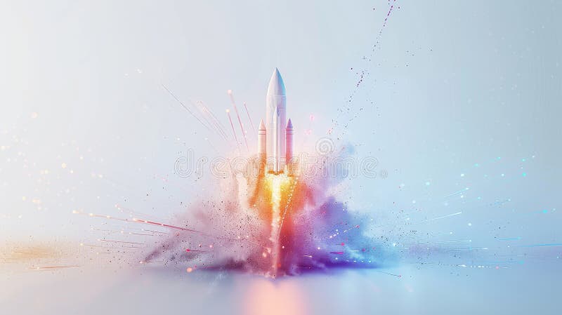 Rocket Launch with Colorful Smoke, Futuristic Concept Stock Image ...